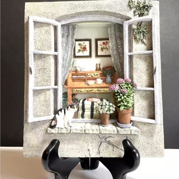 Accents | Cat Sitting On Window Sill 3d Resin Diorama Wall Art Hand ...